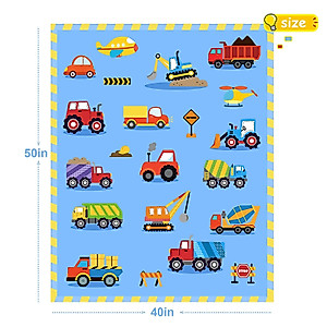 BOOPBEEP Construction Toddler Blanket for Boys Girls Lightweight Baby Kids Blanket Cute Soft Small Truck Car Blankets Comfy Fleece Flannel Plush Blue Throw Blankets Gifts 40x50