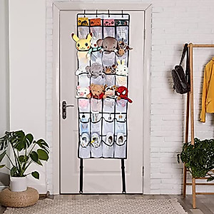 Sawysine 24 Large Pockets Hanging Shoe Organizer over The Door Rack with 6 Hooks & 2 Fixed Rope for Closet Wall Storage Clear Mesh Holder Hanger Caddy Men Women Sneakers, White, 59x22 Inch