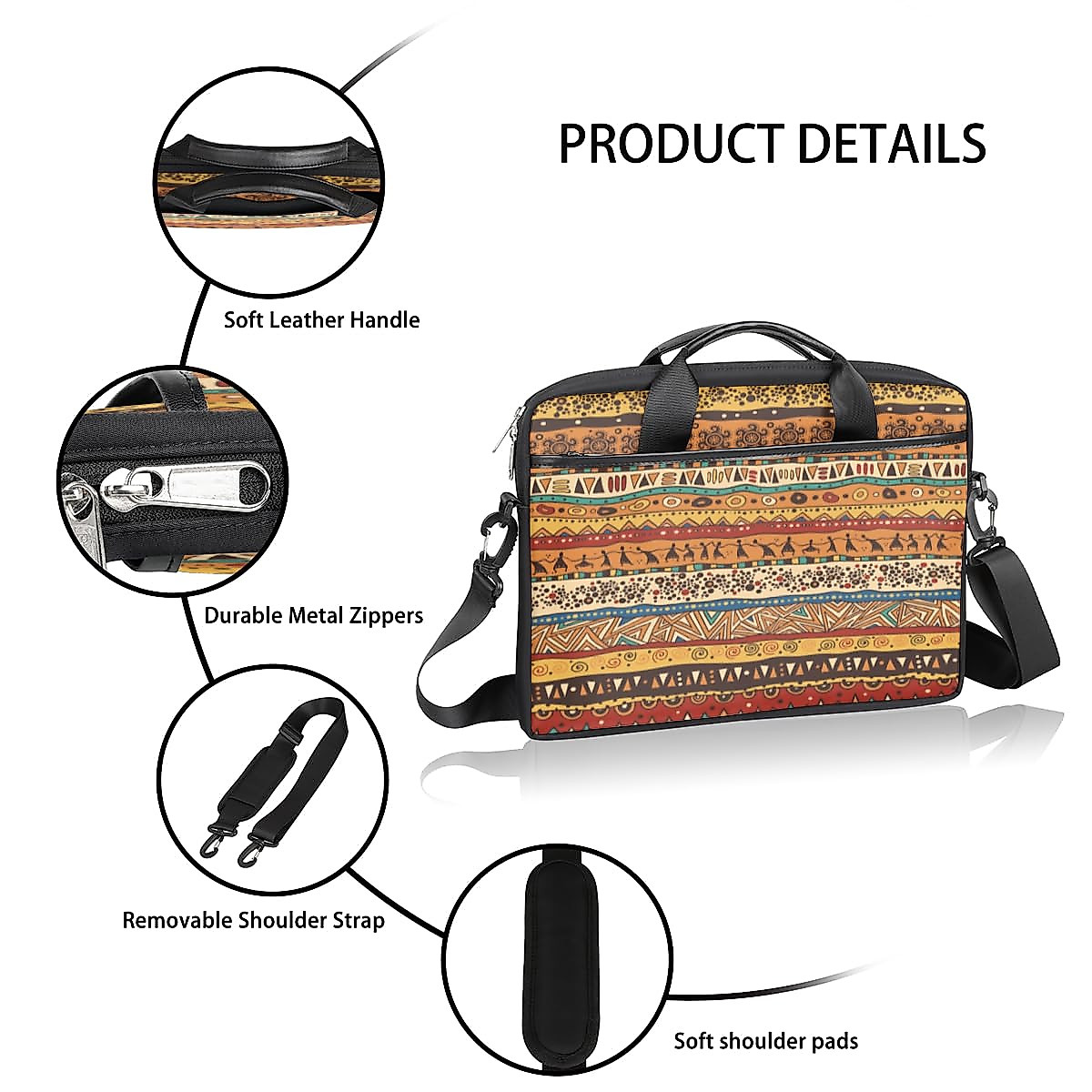 Ethnic Symbol Laptop Computer Bag Waterproof Shoulder Messenger Bag 13-15 inch Durable Laptop Tote Bag with Shoulder Strap Handle Lightweight Crossbody Briefcase