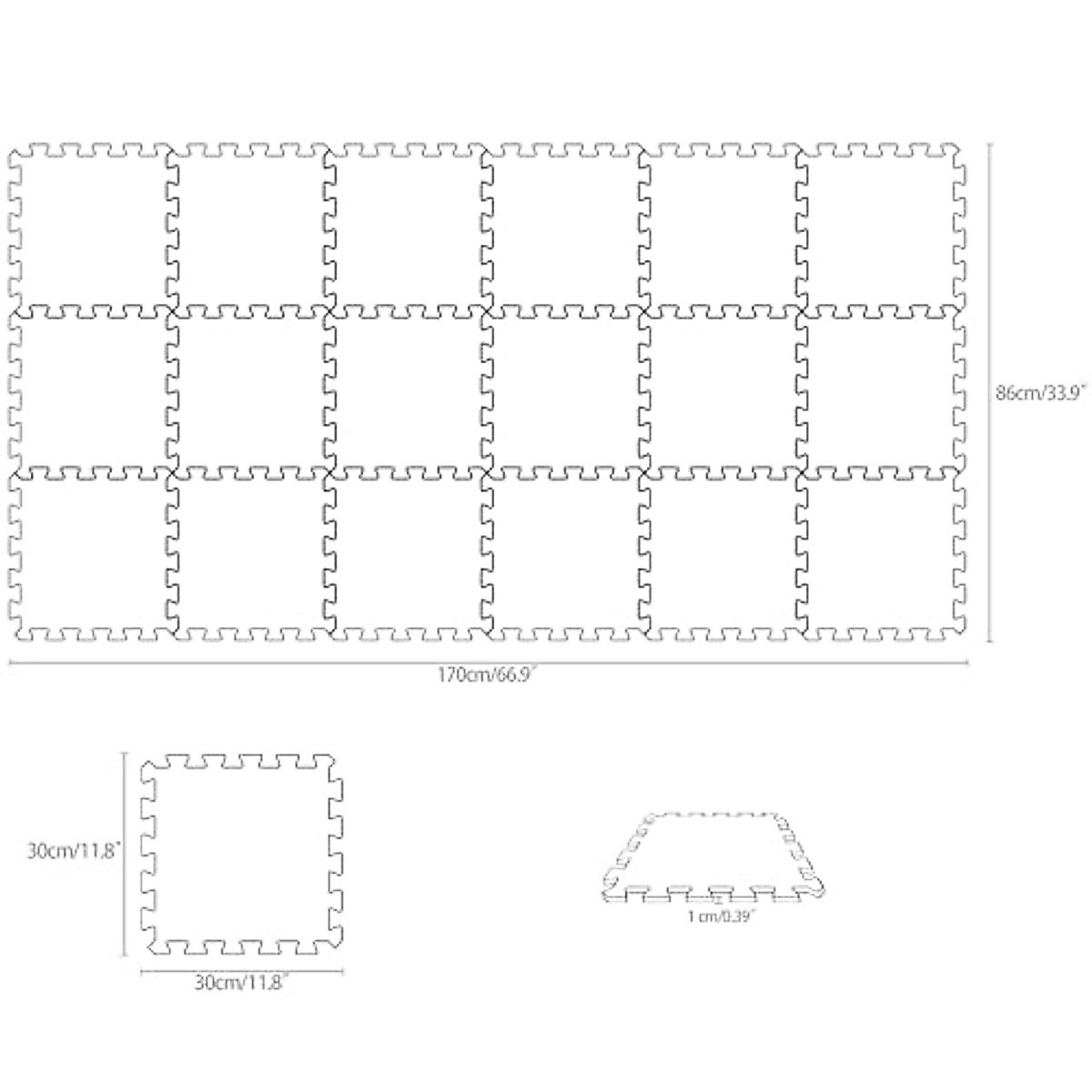 Yostrong® 18 Tiles Interlocking Puzzle Foam Baby Play Mat for Playing - EVA Babies Crawling Mat | Rubber Floor Work out Mats for Home Gym. White. YOC-Ab18N