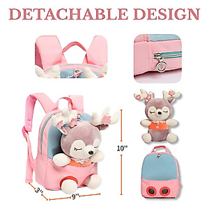 Cute Toddler Backpack for Girls, Mini Baby Girl Backpack for Toddler Girls Toys 2 3 4 5 6 years old, Little Doll Stuffed Animal kids Plush Backpack(Pink)