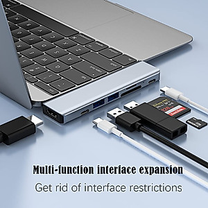 SLAUNT USB C Hub for MacBook Pro 7-in-2 USB C Adapter MacBook Multiport Dongle with 4KHDMI, USB 3.0&2.0, TF/SD Card Reader, USB-C and Thunderbolt 3 Compatible with MacBook Pro Air 2020 2019 2018