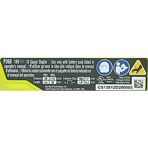 Ryobi P360 18 Volt Lithium Ion One+ 3/8 - 1 1/2 Inch Crown Stapler (Battery Not Included, Power Tool Only)