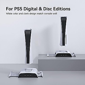 KIWIHOME Cooling Station for PS5 Accessories, Vertical Stand with RGB for Console, 3-Level Fan, Dual Controller Charging Station, 10 Game Slots, Compatible with Disc & Digital Edition