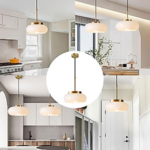 Pairosenvi Pendant Light Fixture, Hanging lamp with Hand-Blown Glass Lampshade, American Retro Style Hanging Light, Height Adjustable Semi Flush Ceiling Light for Kitchen Island, Bathroom… (White)