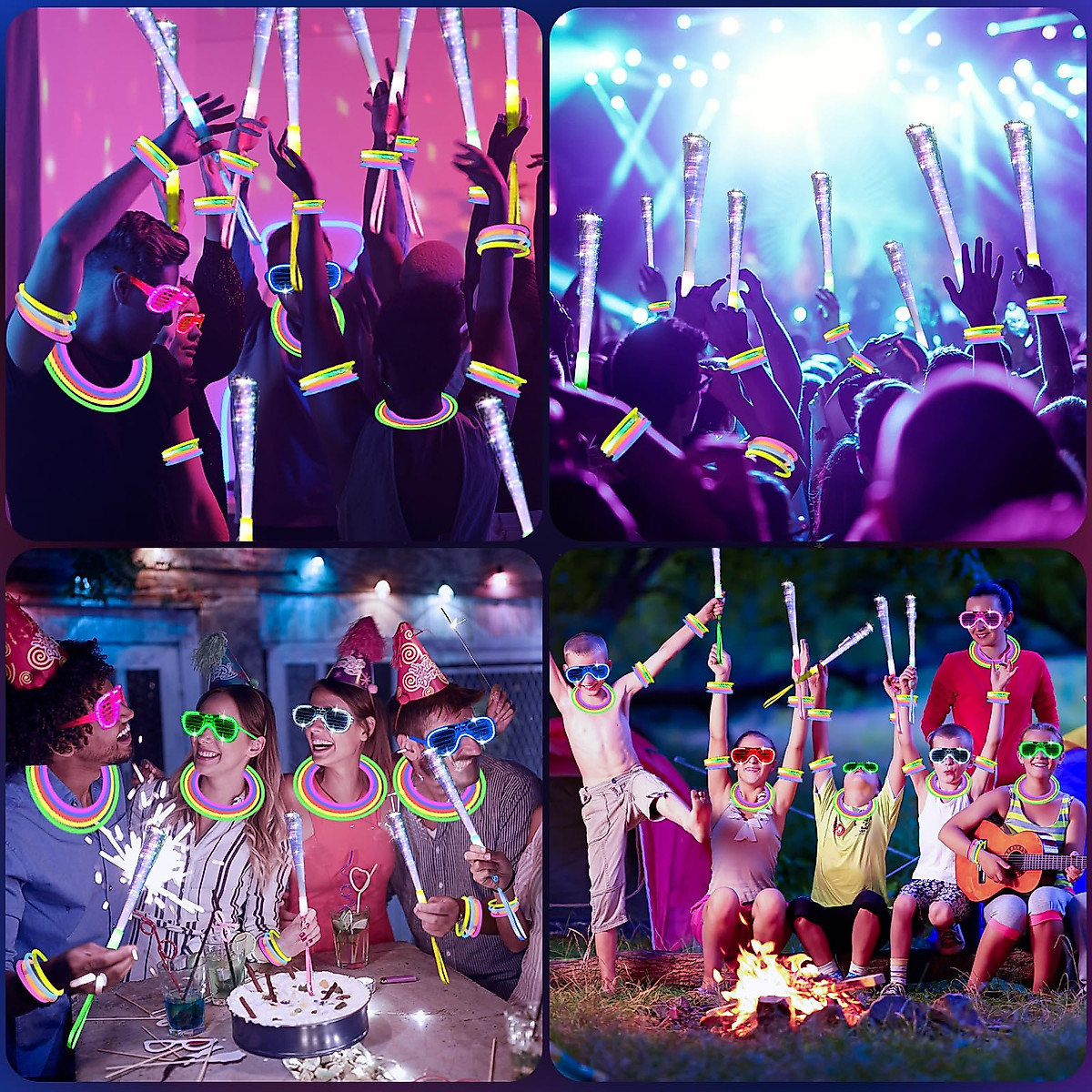 SHQDD 238 PCS Glow in the Dark Party Supplies, 24 PCS Glow Fiber Optic Wands, 14 PCS LED Glasses and 100 PCS Glow Sticks, 100 PCS Connectors, New Year Party Favors for Concert, Raves Birthday