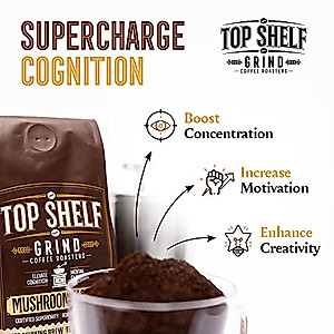 Mushroom Coffee – Ground Dark Roast Organic Lions Mane Coffee for Super Human Focus, Memory & Concentration – High Caffeine Arabica Brain Booster – Strong Nootropic Energy for Peak Performance