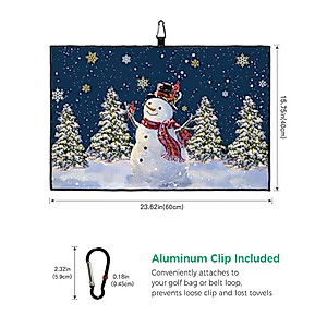 Golf Towel Christmas Snowman Xmas Tree Snowflake Blue,Waffle Pattern Microfiber Club Cleaner Golf Towels with Carabiner Clip for Women Men Dad,Winter Snow Golf Towel for Golf Bags Accessories,24x16in
