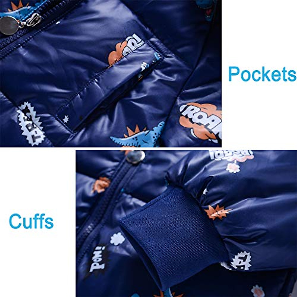 2 Piece Boys Winter Snowsuit, Kids Clothing Sets Girls Hooded Duck Down Jacket + Snow Bib Ski Pants Dinosaur Blue 4-5 Years