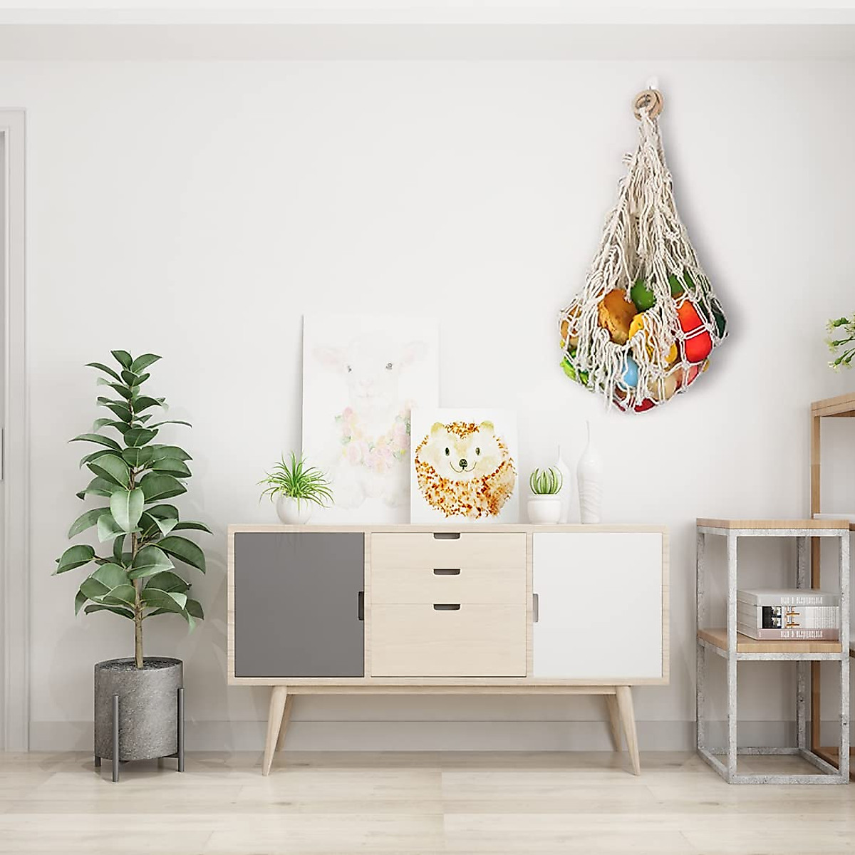 ROPECUBE Hanging Stuffed Animal Hammock, Handmade Stuffed Animal Storage Organizer With Boho Macrame Style, Corner Plush Toys Storage Organizer for Nursery Kid Room Playroom