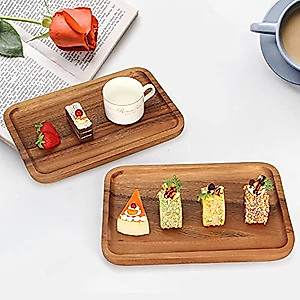 2 Pcs Acacia Wooden Serving Platter for Bar Coffee Party Rectangle Food Dishes Trays Decorative Wood Plates Rectangular Snack Platter Fruit Tray for Decor Cheese Serving Boards Charcuterie Boards