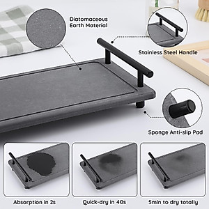 Segbeauty Vanity Tray Large, Instant Stone Drying Tray for Bathroom Kitchen, Diatomaceous Tray Fast Dry Stone Drying Mat for Kitchen Counter Bathroom Counter Tray Soap Organizer Mat with Handle