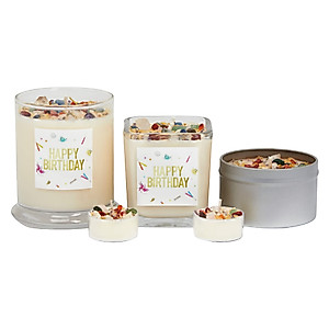 Happy Birthday Candle by New Moon Beginnings - Intention & Manifestation - Birthday Wish Candle - Crystal & Herb Candles - Aromatherapy Candles - Soy Candle, 8 Ounce Round Tin