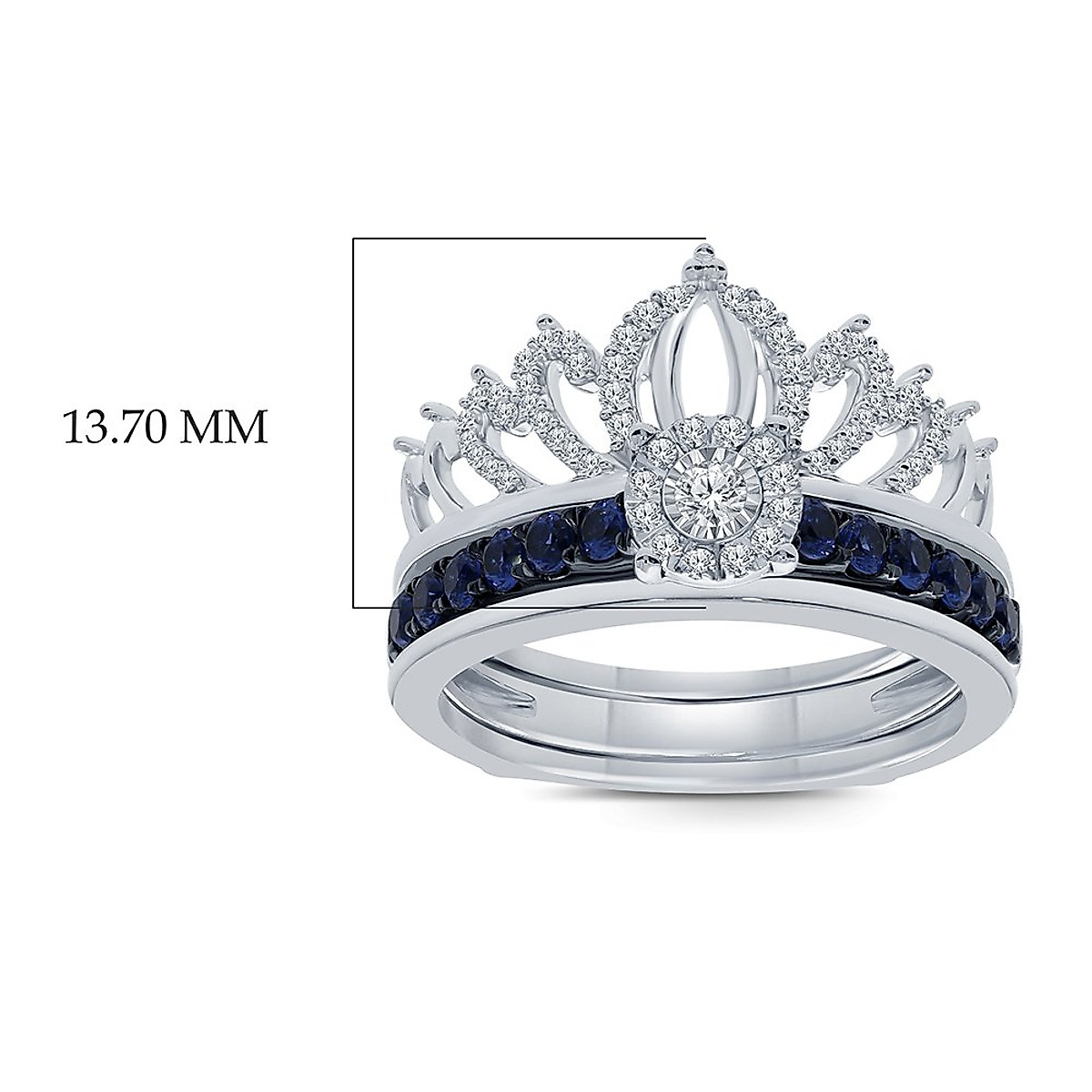 Elmas 1/4 ct Round Natural White Diamond Synthetic Blue Sapphire 925 Sterling Silver Insert Crown Ring Engagement Wedding Ring US9