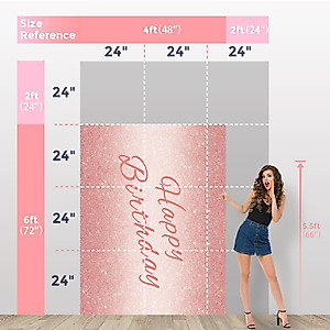 Rimbol Rose Gold Happy Birthday Banner Background Party Decoration Supplies, 4.5x6ft Photo Decoration Props, Suitable for Girls and Ladies