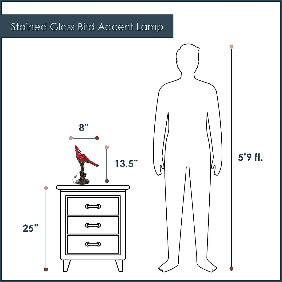 RIVER OF GOODS Stained Glass Bird Accent Lamp - 8" W x 13.5" H - Tiffany Style Table Lamps for Home, Office Desk, Bedroom, Nightstand - Blue Jay Decor