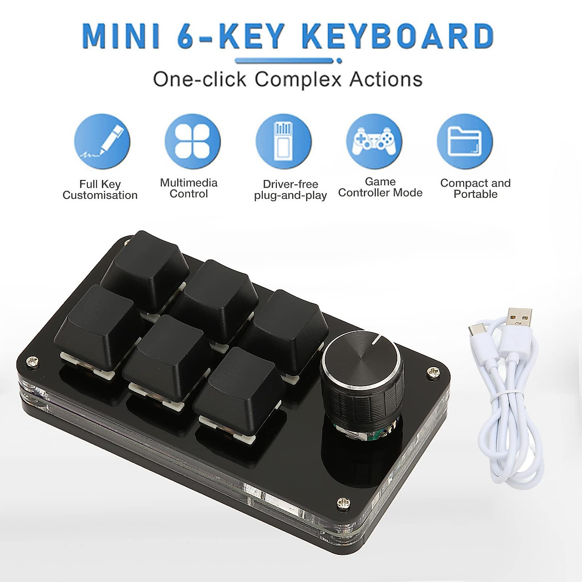 GOWENIC 6 Key Macro Pad, OSU Keypad Mini Gaming Keypad with Knob USB DIY Programmable Keyboard OSU Keyboard for Gaming Office