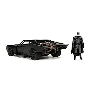 DC Comics 1:24 The Batman Batmobile Die-cast Car w/ 2.75" Batman Figure, Toys for Kids and Adults,Black/Silver