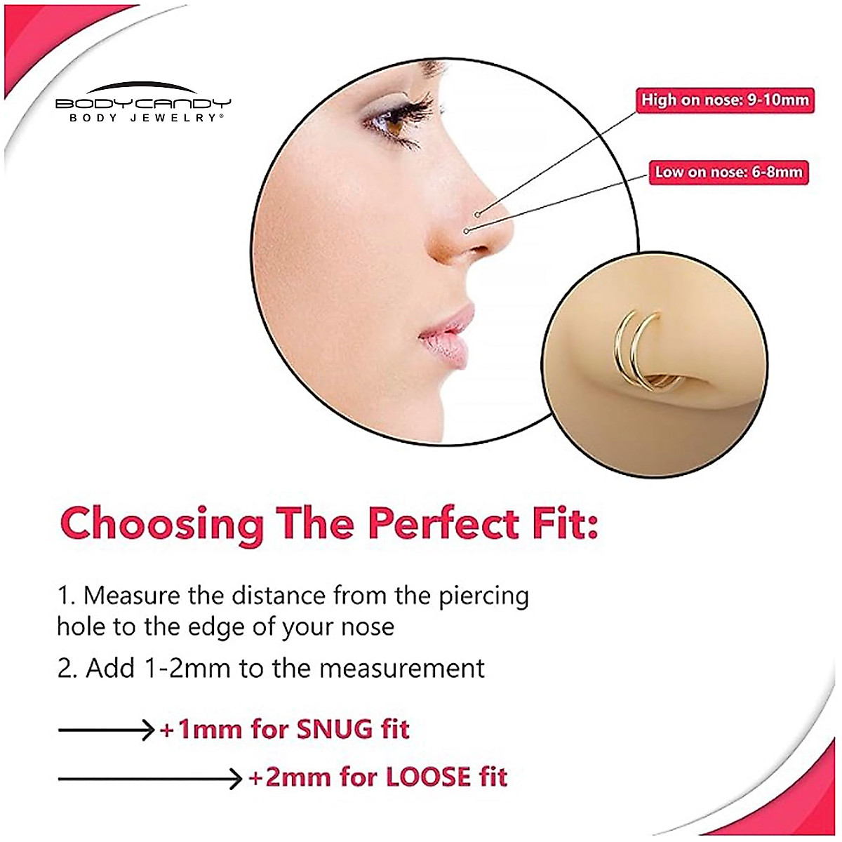 Solid 14k Yellow Gold Double Hoop Nose Ring for Women and Men - Hypoallergenic Spiral Nose Jewelry for Single Piercing - Handmade in USA -20 Gauge 8mm Left