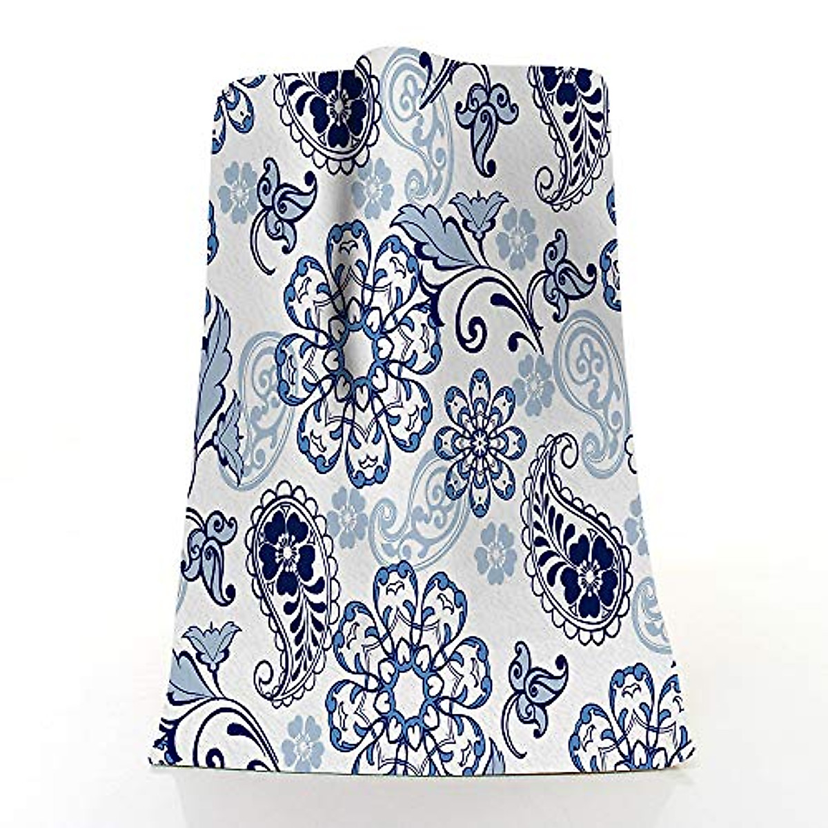 Beabes Floral Hand Towel for Bathroom Flower Paisley Indian Art Leaf Lace Blue Face Spa Yoga Towel 15 X 30 Inch