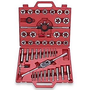 45-Piece Premium Large Size Tap and Die Set - Metric M6, M8, M10, M12, M14, M16, M18, M20, M22, M24, Both Coarse and Fine Teeth | Essential Threading and Rethreading Tool with Handle Wrench and Case