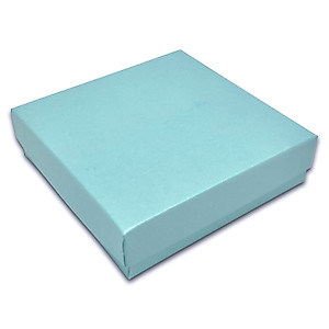 TheDisplayGuys - 100-Pack #33 Cotton Filled Cardboard Paper Jewelry Boxes Gift Case - Pearl Teal (3.5" x 3.5" x 1.0") - for Shipping or Storage