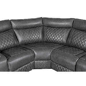 ERYE L-Shape Manual Reclining Motion Sectional Sofa Couch,5 Seaters Corner PU Leather Upholstered Recliner Sofa&Couch W/Storage Console,2 Stainless Steel Cup Holders, for Living Room Sets