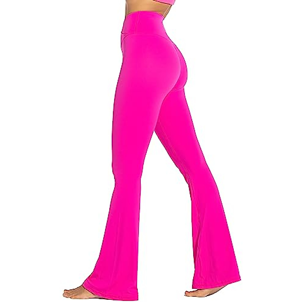 Sunzel Flare Leggings, Crossover Yoga Pants for Women with Tummy Control, High-Waisted and Wide Leg Hot Pink