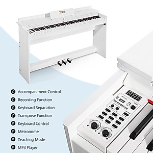 ZHRUNS Digital Piano 88 Key Full-Size Weighted Keyboard Piano,MP3 Function, Remote Control, Power Supply, 3 Pedals, MIDI/Headphone/Audio Output Feature, Suitable for Beginners/Adults