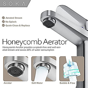 SOKA Bathroom Sink Faucet, Straight Head, Brushed Nickel