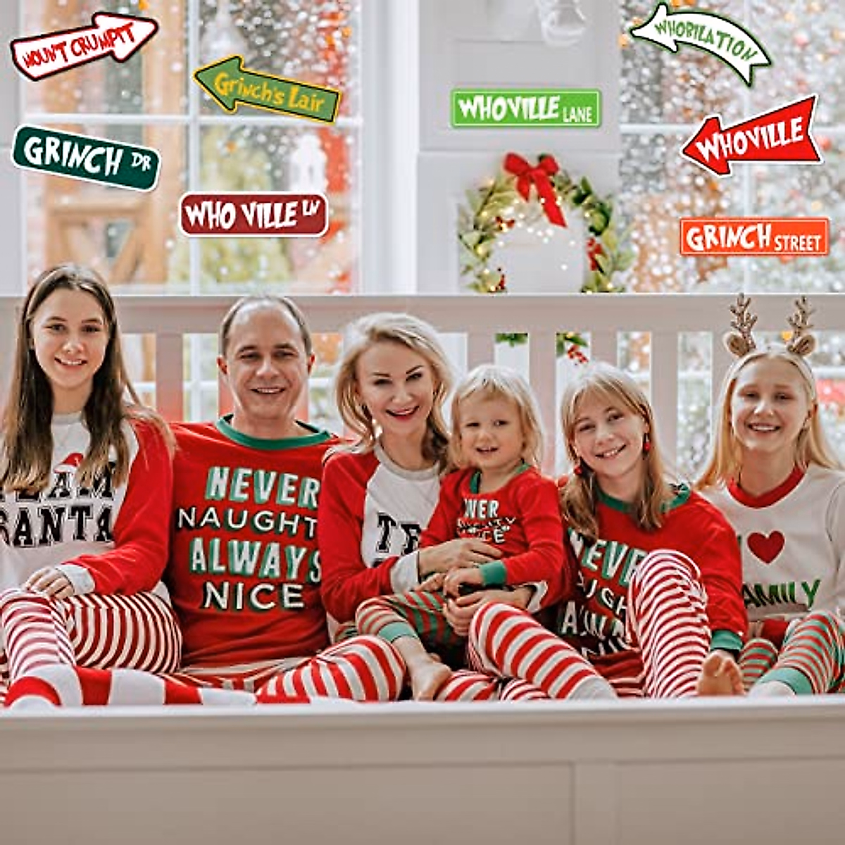 Grinch Christmas Decorations, 16PCS Welcome to Whoville Christmas Stickers Waterproof for Christmas Furry Grinch's Lair Themed Party Wall,Door,Windows, Floor