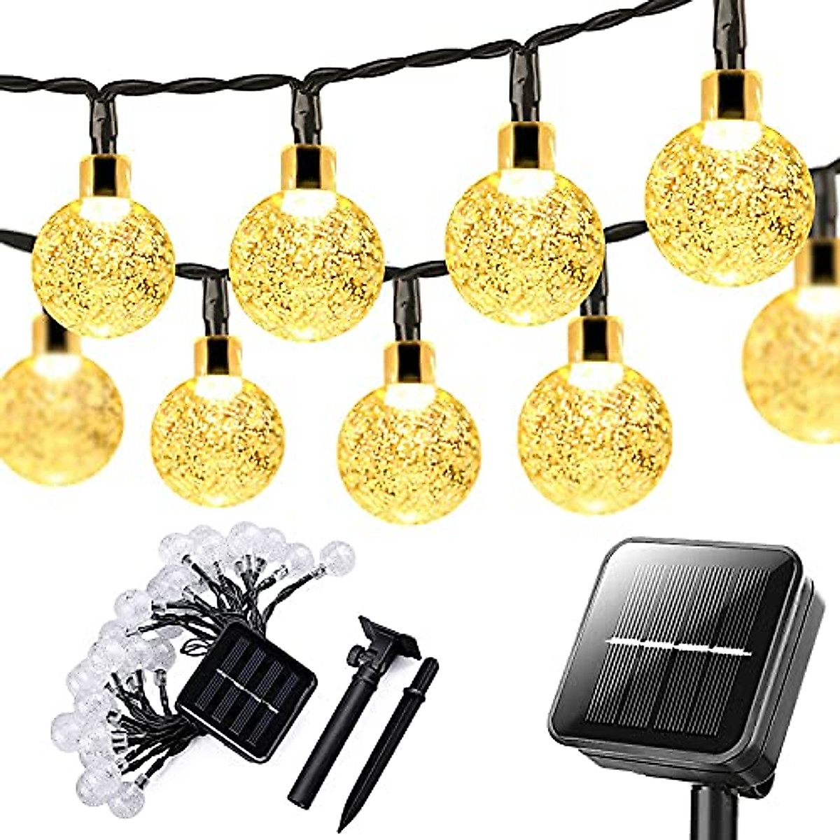 Garden Solar String Lights, 100 LEDs 40ft 8 Modes Waterproof Crystal Globe Balls Lighting for Outdoor Patio Lawn Garden Yard Decoration Wedding Holiday Home Party Wedding Christmas Decor (Warm White)