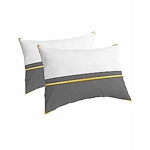 Edwiinsa Grey White Pillow Covers Standard Size Set of 2 20x26 Bed Pillow, Luxury Yellow Lace Modern Abstract Art Aesthetics Plush Soft Comfort for Hair/Skin Cooling Pillowcases with Envelop Closure