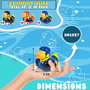 Sports-Themed Rubber Duckies - Rubber Ducky Bath Toy Set, 2" Hockey, Baseball, Football, Basketball, and Soccer Mini Rubber Ducks - Durable Mini Ducks for Kids of All (Hockey - Pack of 12)