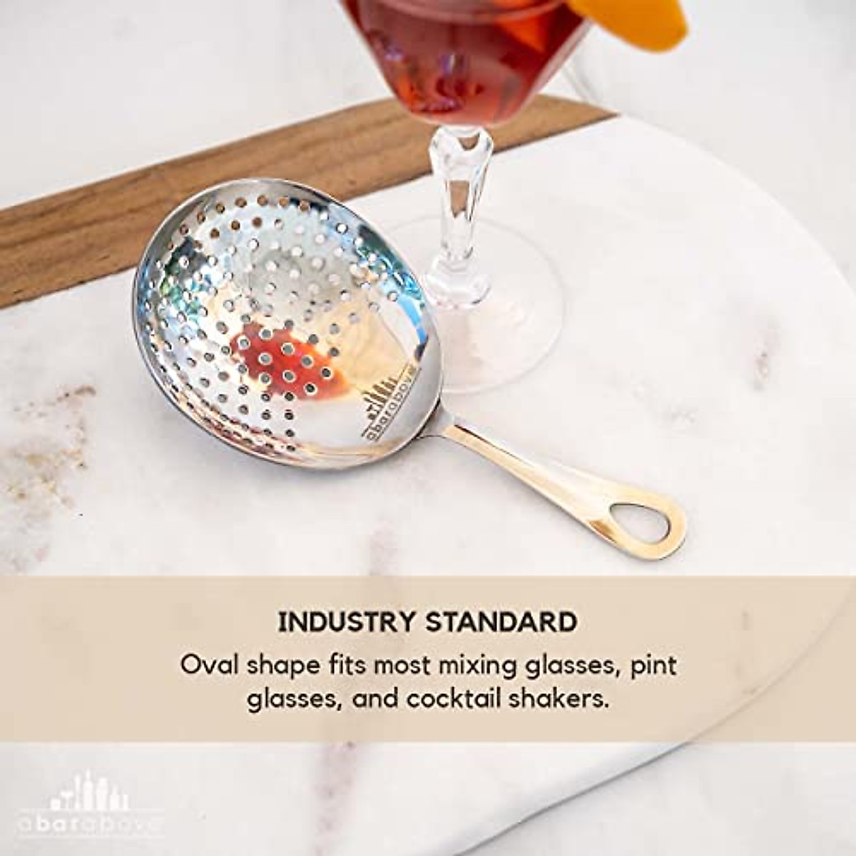 A Bar Above Julep Strainer – Oval-Shaped Cocktail Strainer for Drinks for Standard Cocktail Mixing Glass or Cocktail Shaker – Stainless Steel Strainer for Commercial or Home Bar– Essential Bar Tools