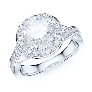 PRSTANI Sterling Silver Crossover Shank 2CT Simulated Round Brilliant Cut Diamond Halo Promise Engagement Ring (7.5)