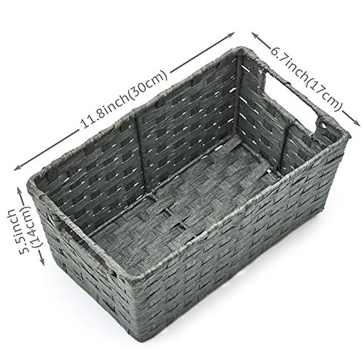 EZOWare 3pcs Weaving Storage Baskets, Multipurpose Wicker Organizer Bins Boxes with Handles for Shelf, Bathroom, Pantry, Accessories - Paper Rope Gray