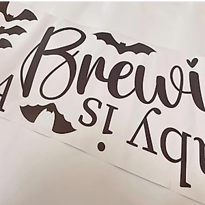 A Baby is Brewing with Bats for Baby Shower Welcome Sign Decal, Halloween Witchy Baby Shower, October Baby Shower, Fall Season Baby，Haunted House Backdrop for Halloween (Baby is Brewing Decal)