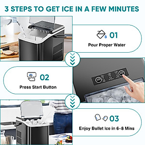 Sweetcrispy Countertop Ice Maker with Scoop, Basket and Handle, 9 Ice Cubes Machine Ready in 6 Mins, 26.5lbs in 24Hrs, 2 Sizes for Home Kitchen Office Bar Party(Black)