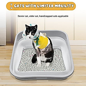 Maohegou Senior Three Legged Arthritic Low Entry Open Cat Litter Box for Sick Frail Handicap Disabled Cats, Older Elderly Corner Cat Litter Box (one Pack)