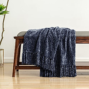 CozeCube Chenille Throw Blanket for Couch, Cozy Soft Throw Blanket with Fringe Tassel, Navy Blue Throw Blanket for Sofa Chair Gift,Decorative Farmhouse Throw Blanket 50"X60"