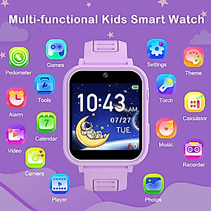 Phyulls Kids Smart Watch, Smart Watch for Kids Toys with 24 Games Camera Video Recorder Music Player Alarm Calculator Calendar Stopwatch Flashlight Pedometer Gift Toys for Girls Ages 3-12 Years Old