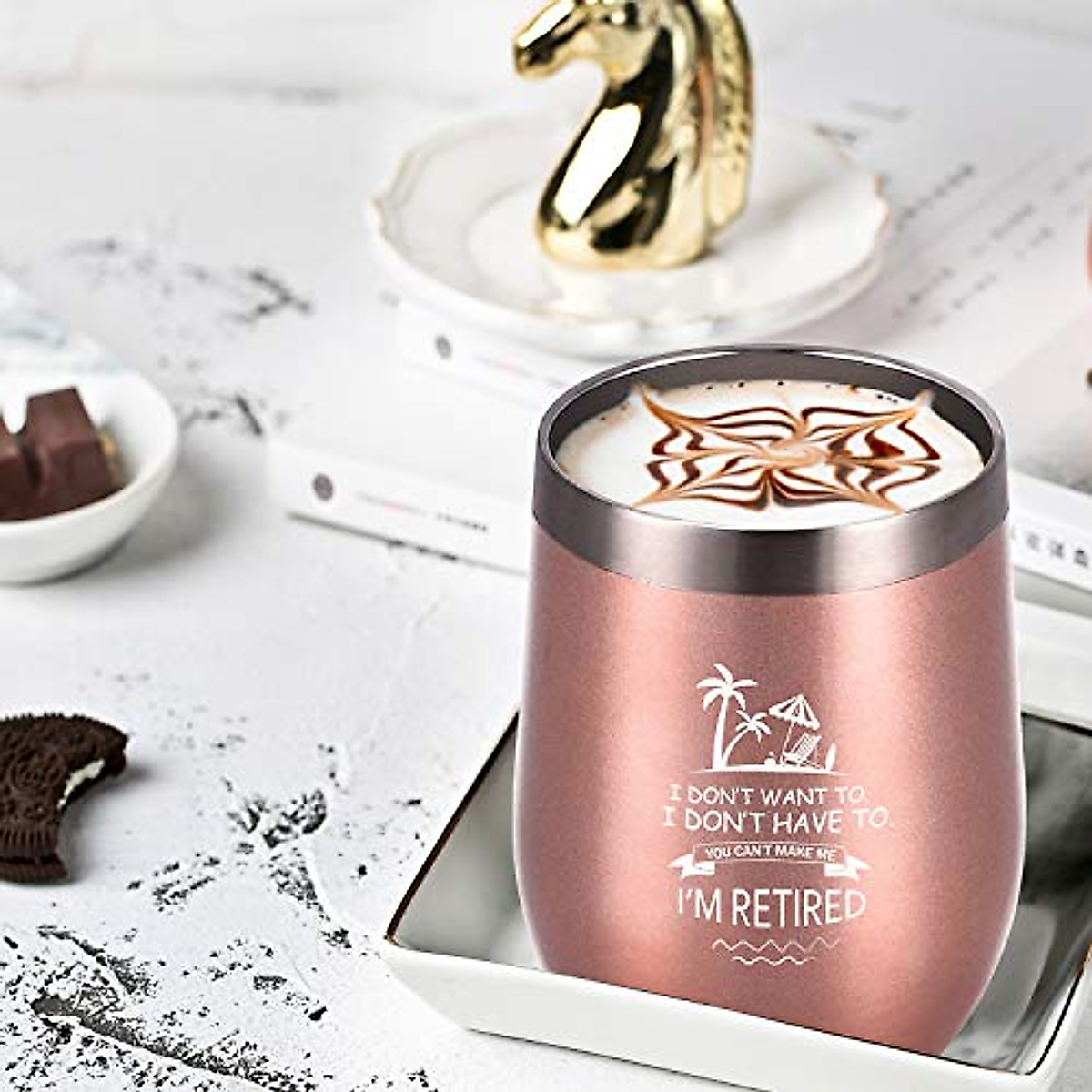 GINGPROUS Retirement Wine Tumbler Ideas for Women, I Don't Want to I Don't Have to I'm Retired Wine Tumbler, Funny Retirement Idea for Teachers Coworker Nurse, 12 Oz Insulated Wine Tumbler, Rose Gold