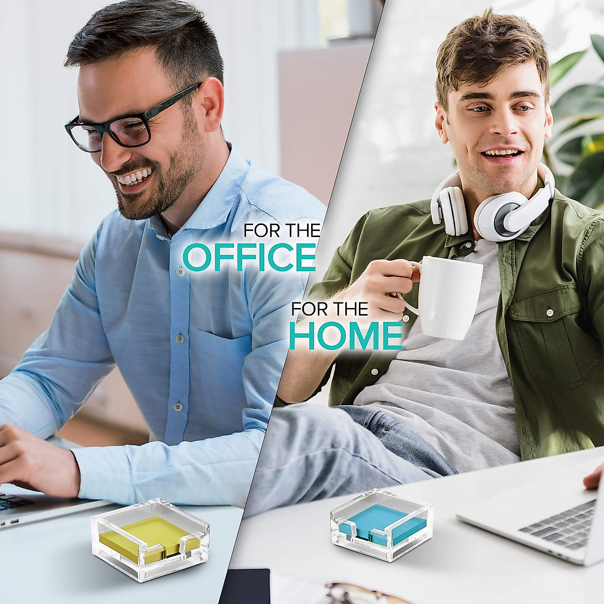 Modern Innovations 3 x 3 Crystal Clear Acrylic Notepad Holder W/O Pads - Sticky Notes Holder - Sticky Notepad Holder Perfect for Dorm Room and Office Desk Organization