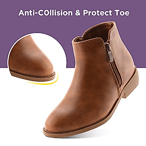 LseLom Girls Ankle Boots Low Heel Side Zipper Fall Winter Booties Outdoor Shoes for Little Kids/Big Kids PU Brown Size US 2