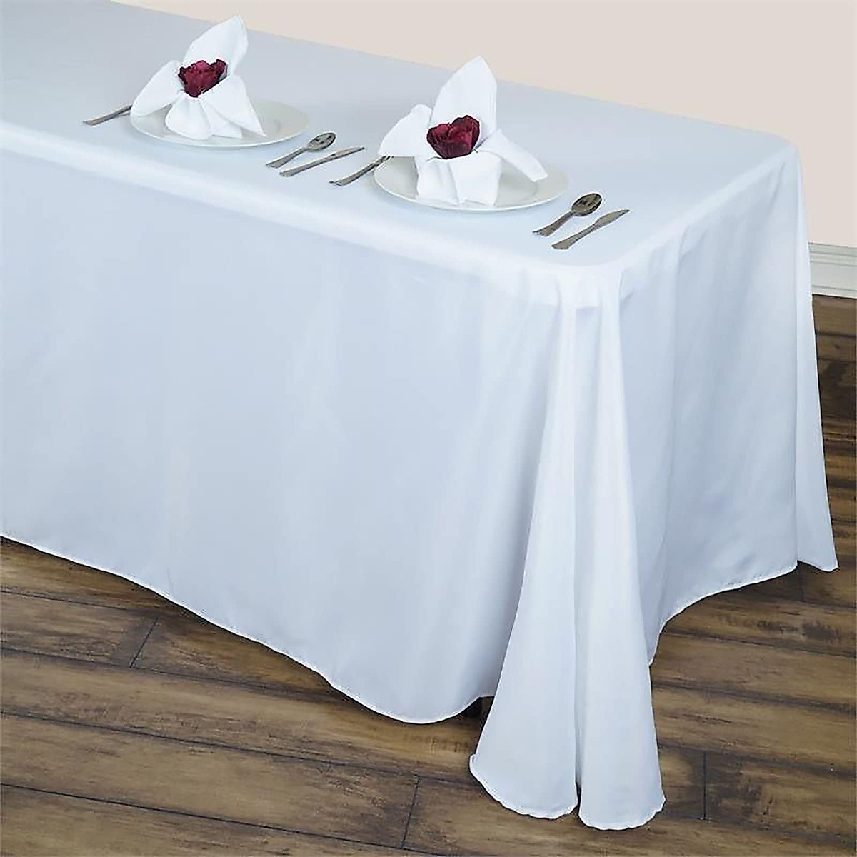 TABLECLOTHSFACTORY Round Corner Polyester Rectangle Tablecloths 90" x 156" - White