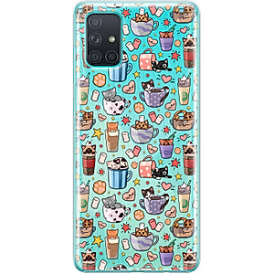 Generic Slim TPU Phone Case Compatible with Samsung Galaxy A72 A71 5G A70 A51 A32 A21 A11 A12 A01 Durable Kittens Cute Clear Soft Protective Shockproof Paws Kawaii Cover Cats Silicone Pet Coffee Cups