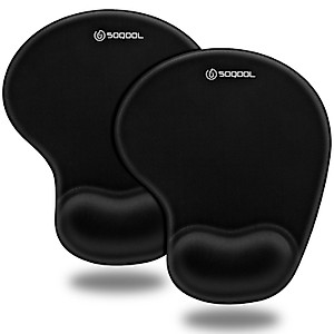 Mouse Pad, SOQOOL 2 Pack Ergonomic Mouse Pads with Comfortable and Cooling Gel Wrist Rest Support and Lycra Cloth, Non-Slip PU Base for Easy Typing Pain Relief, Durable and Washable for Easy Cleaning