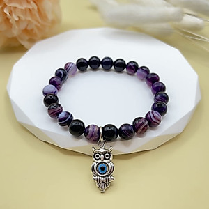 LINY Animal Charm Bracelets Owl Turtle Butterfly Elephant Bracelet Luck Protection Gifts for Women (Owl Bracelet Purple)