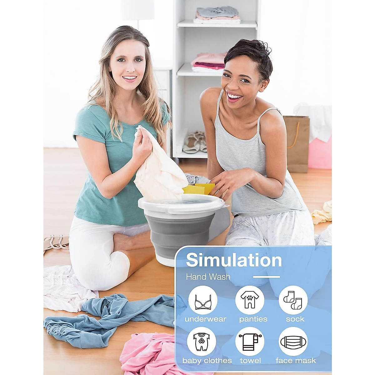 bubbacare Portable Washing Machine, Mini Washing Machine with Foldable Laundry Bucket,Portable Turbo Washer by for Socks Underwear Bra, Travel Business Trip or College Rooms, White Gray